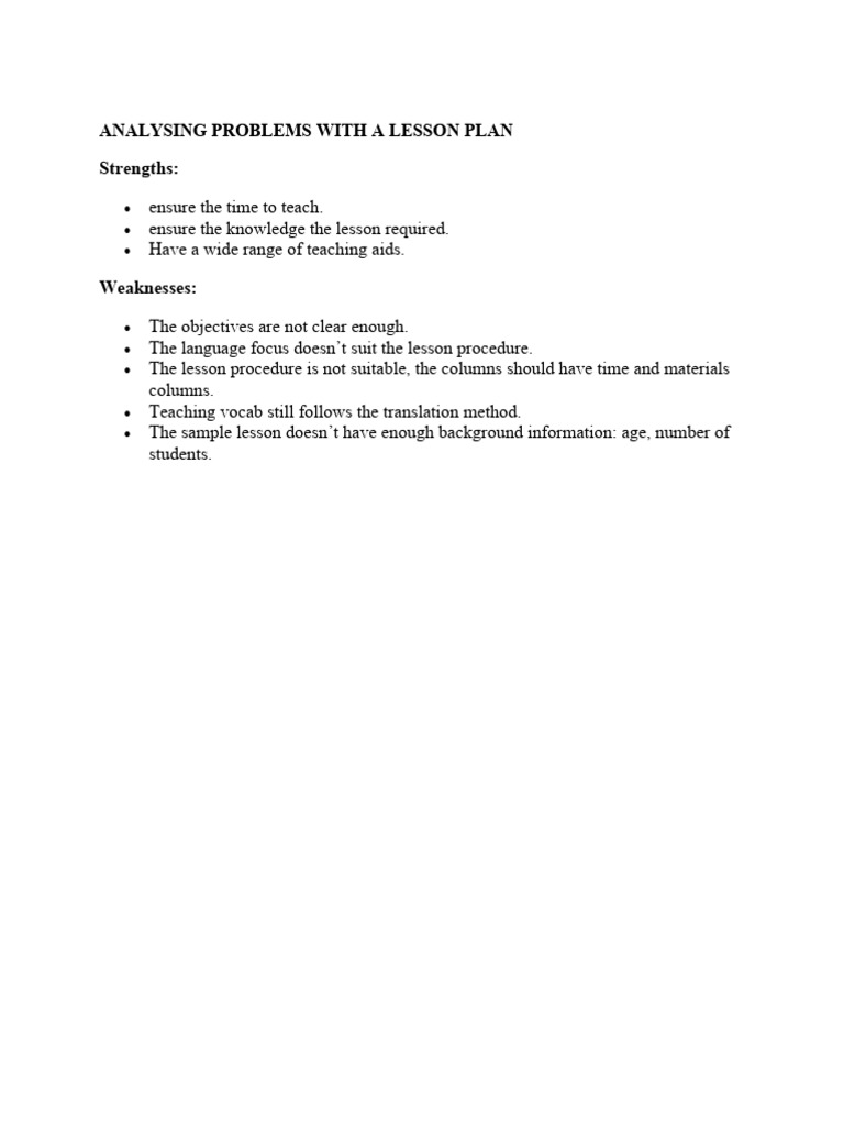 Lesson Plan Analysis: Strengths & Weaknesses | PDF | Vocabulary ...