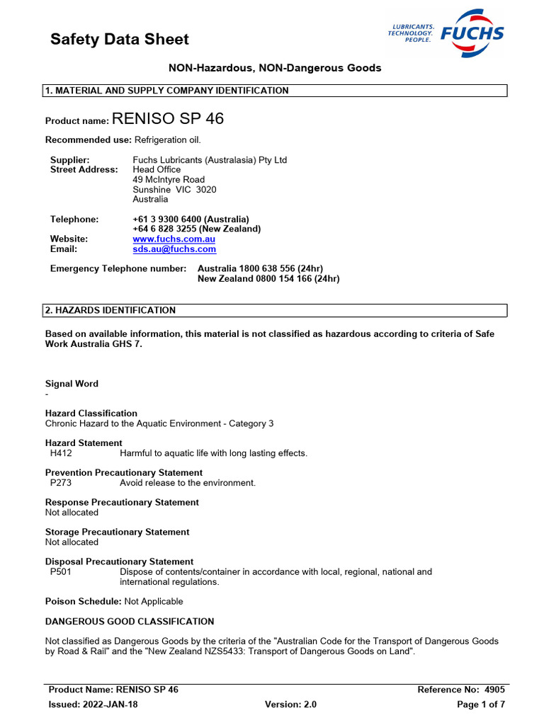 Reniso SP 46-SDS | PDF