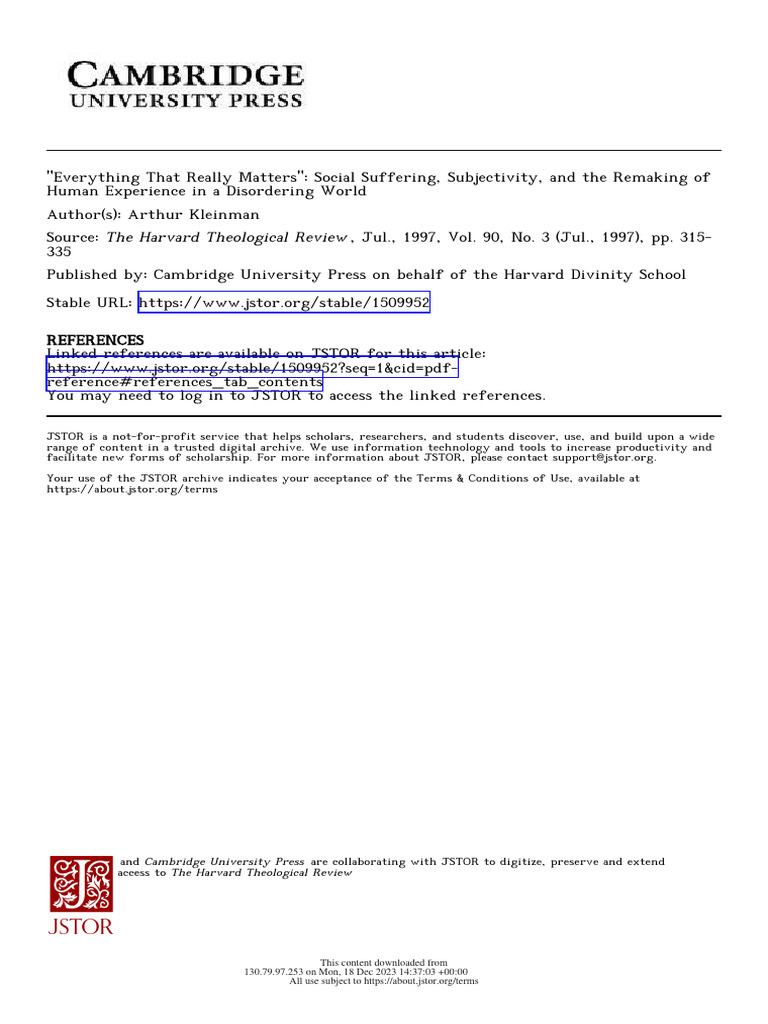 Kleinman EverythingReallyMatters 1997 | PDF | Experience | Anthropology
