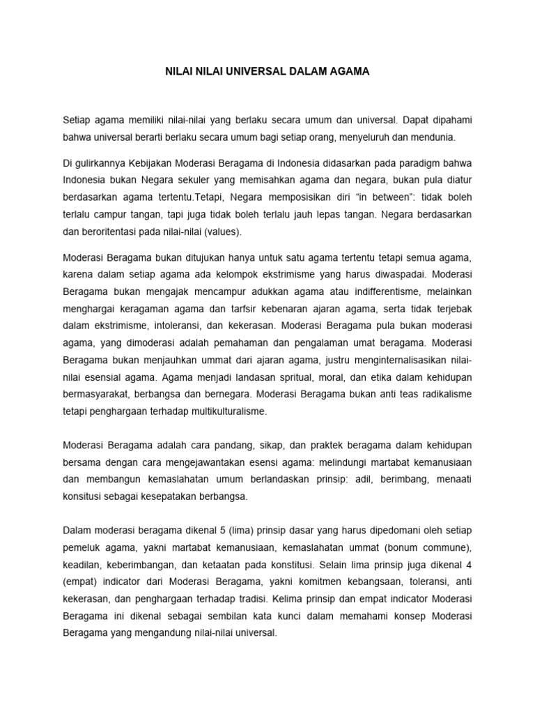 Nilai Universal dalam Moderasi Beragama | PDF