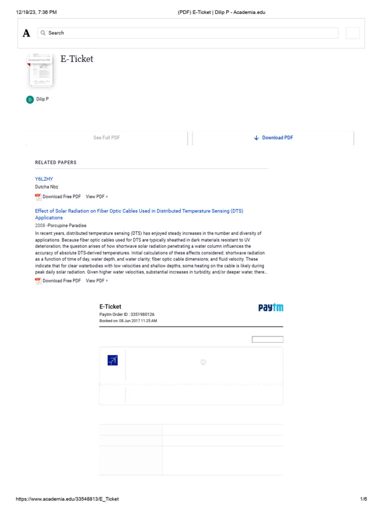 (PDF) E-Ticket - Dilip P - Academia - Edu | PDF | Physical Sciences ...