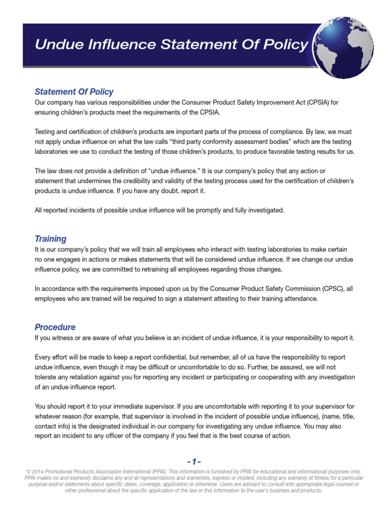 PR Guide Undue Influence Policy | PDF | Justice | Crime & Violence