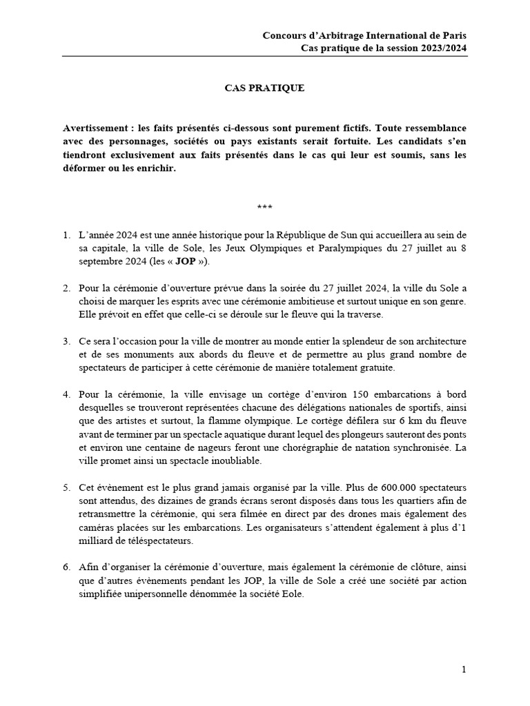 CAIP 2024 Cas Pratique | PDF | Arbitrage | Médiation