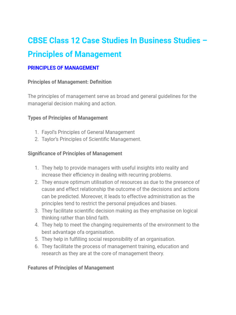 CBSE Class 12 Case Studies in Business Studies - Principles of ... CBSE Class 12 Case Studies in Business Studies - Principles of ...
