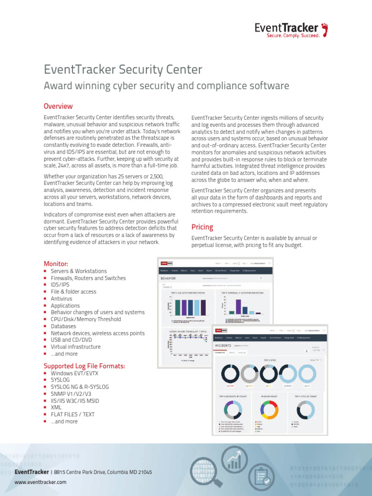 EventTracker Security Center Product Sheet | PDF | Security | Computer Security