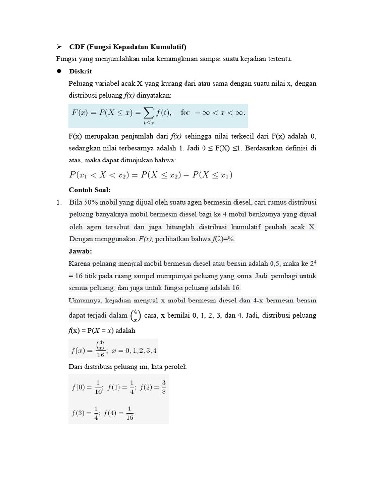 CDF (Fungsi Kepadatan Kumulatif) Diskrit: Jawab | PDF