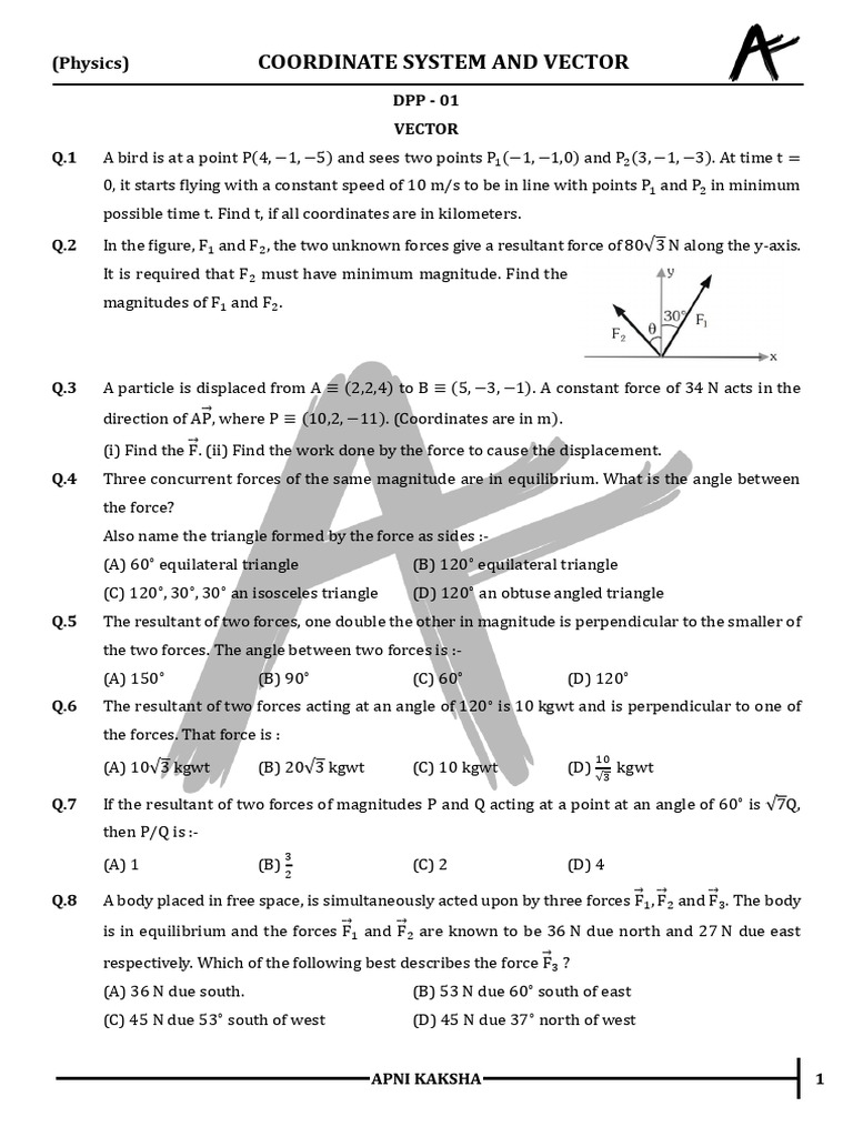 DPP - 01 - Coordinate System & Vector | PDF | Force | Euclidean Vector