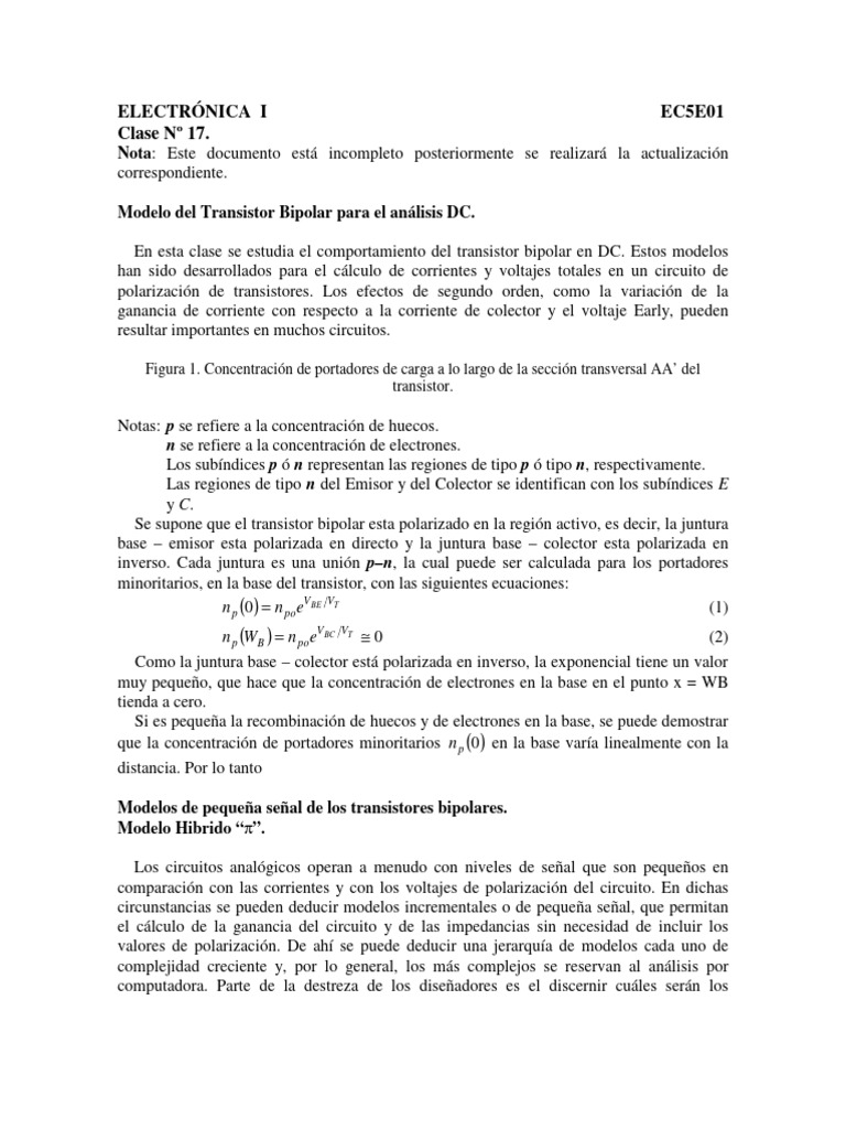 Clases Electronica 17 | PDF | Transistor de unión bipolar | Transistor