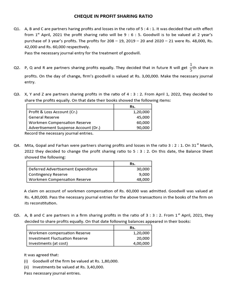Cheque in Profit Sharing Ratio | PDF | Goodwill (Accounting) | Balance ...