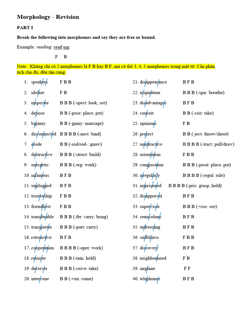 Morpho Revision 2 Key | Download Free PDF | Linguistic Morphology | Grammar