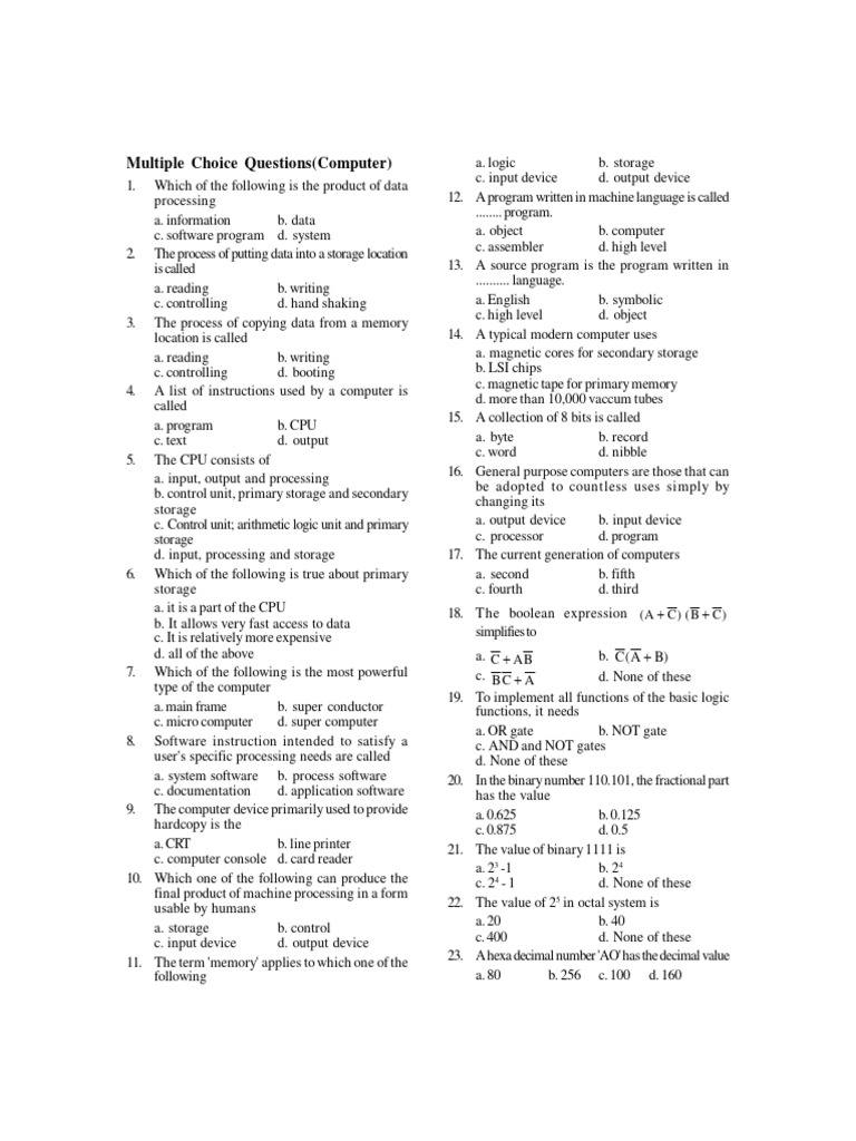 Multiple Choice Questions Computer Scien | PDF | Computer Data Storage ... Multiple Choice Questions Computer Scien | PDF | Computer Data Storage ...