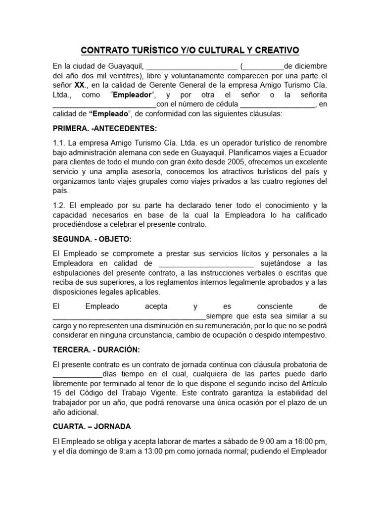 Contrato Turístico en Ecuador 2023 | PDF | Salario