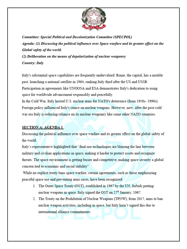 Italy-Specpol (Position Paper) | PDF | Arms Control | Nuclear Weapons