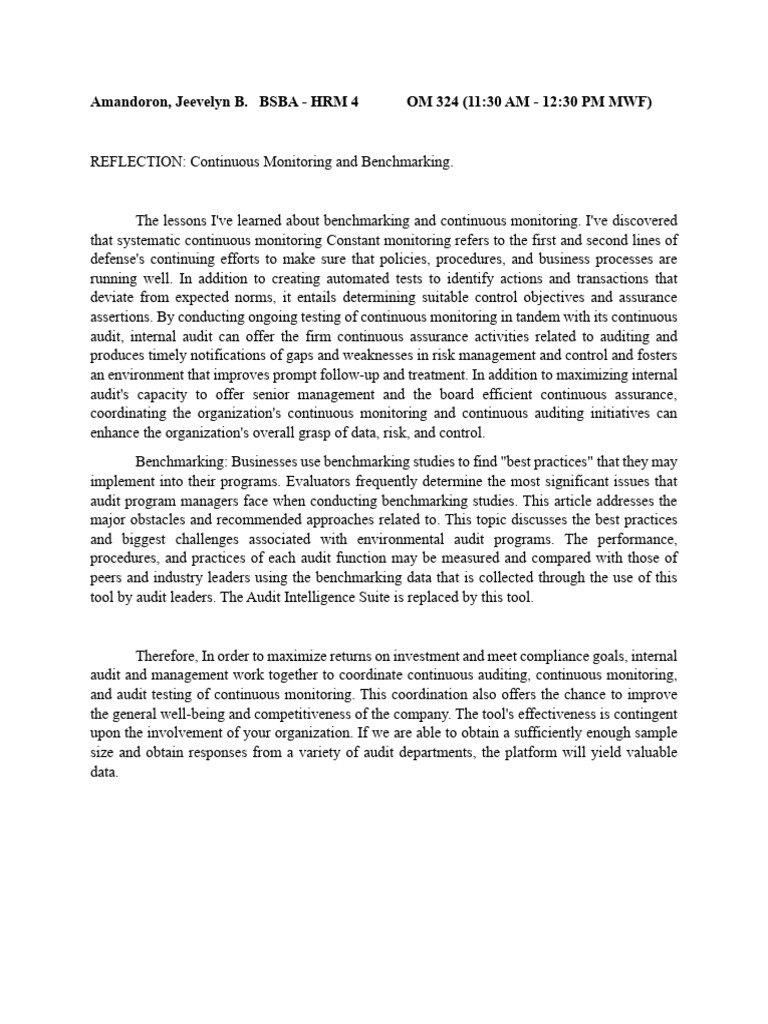 Ems Reflection | PDF | Audit | Benchmarking