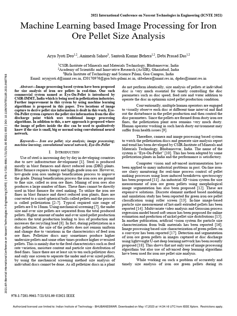Machine Learning Based Image Processing For Iron Ore Pellet Size Analysis | PDF | Deep Learning ...