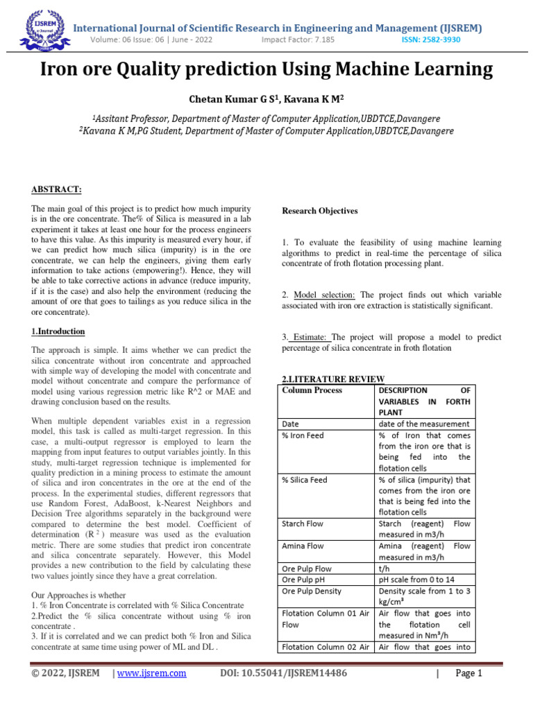 Iron Ore Quality Prediction Using Machine Learning | PDF | Science & Mathematics | Computers
