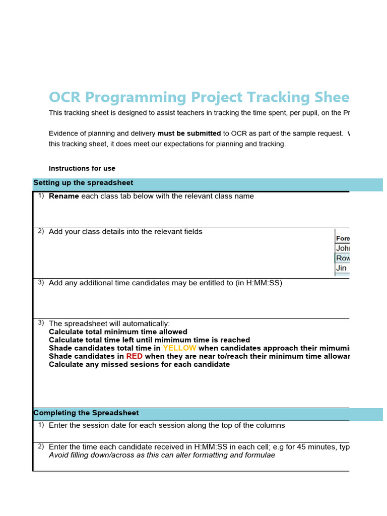 Programming Project Tracking Sheet | PDF | Spreadsheet | Computing