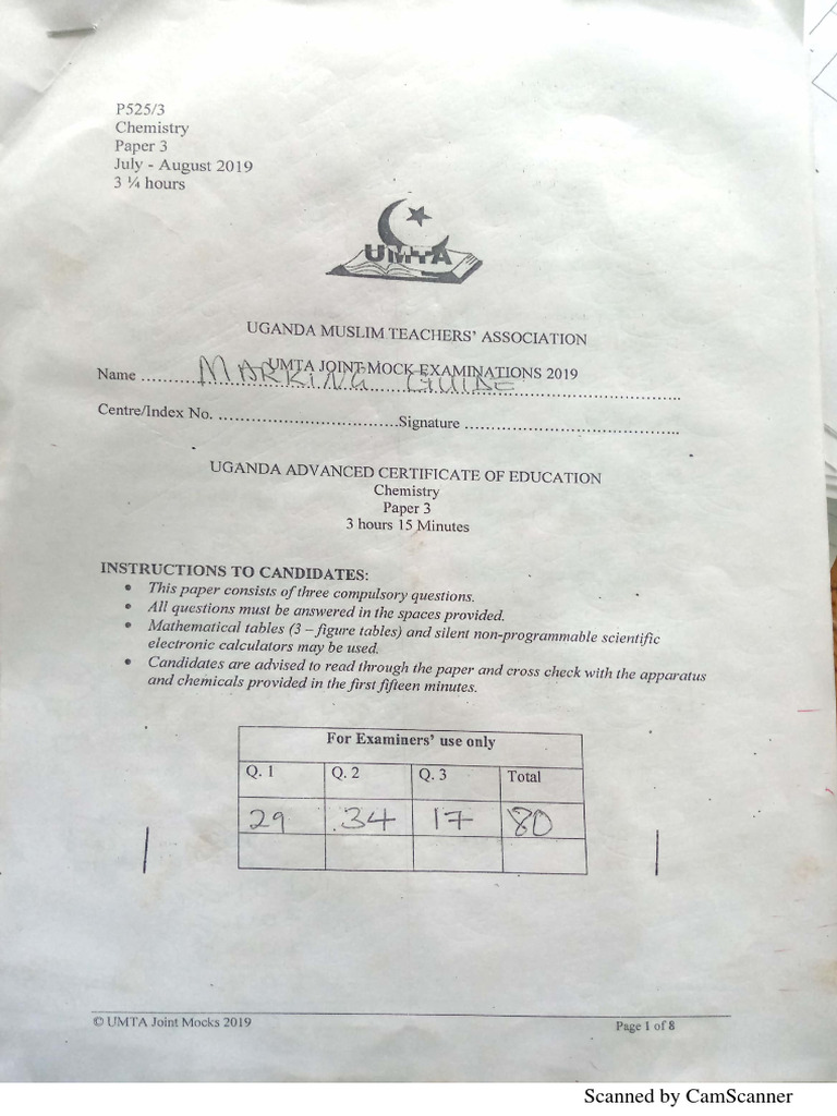 Umuta Chemistry Paper 3 Uace 2019 Marking Guide | PDF Umuta Chemistry Paper 3 Uace 2019 Marking Guide | PDF