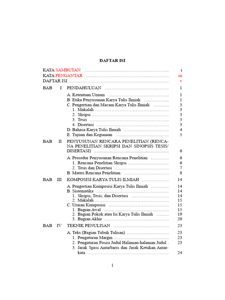 Daftar Isi Pedoman KTI UIN Alauddin Final Printed | PDF