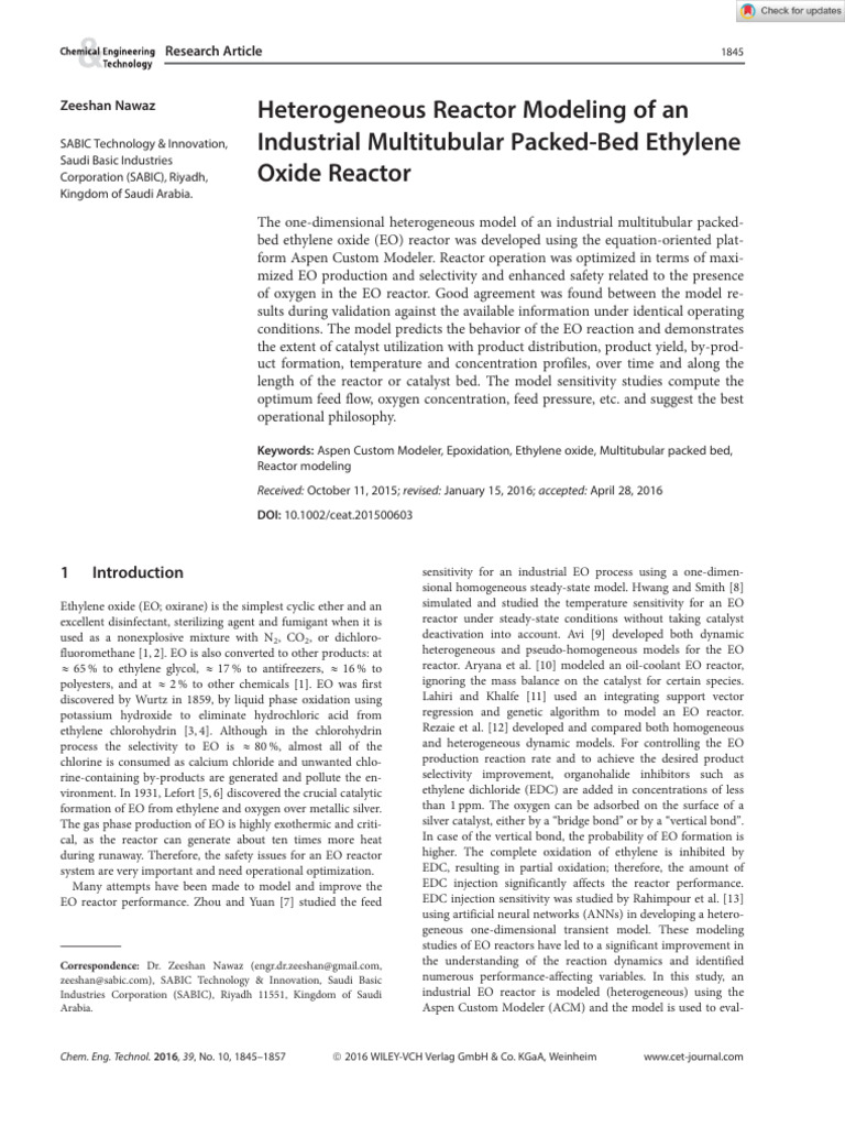 Ethylene Oxide Reactor Modeling Study | PDF | Home & Garden | Science ...