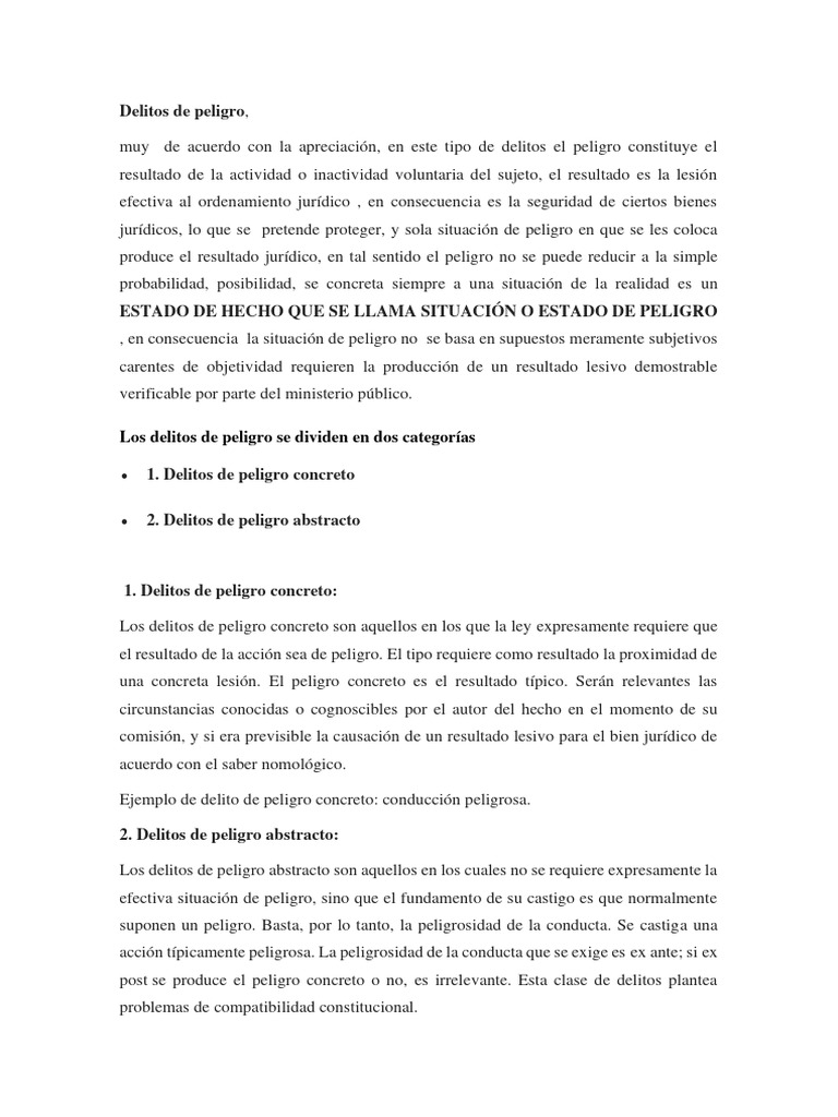 Delitos de Peligro | PDF | Intención (Derecho Penal) | Justicia