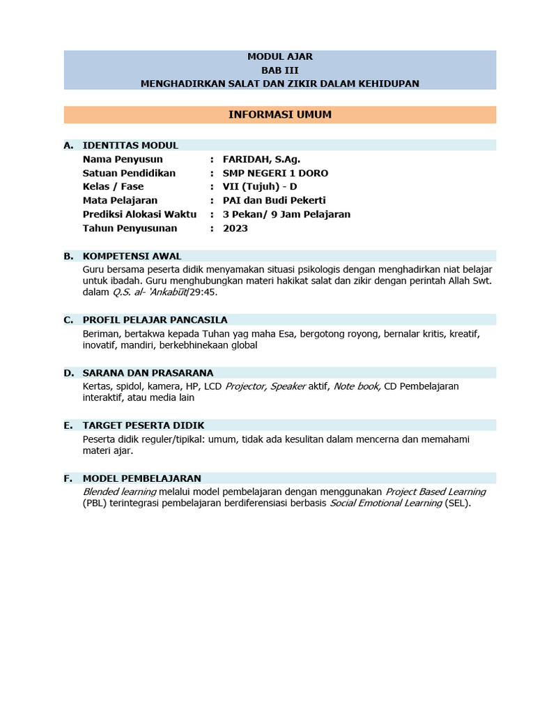 Modul Ajar Kelas 7 PAI - Bab 3 | PDF