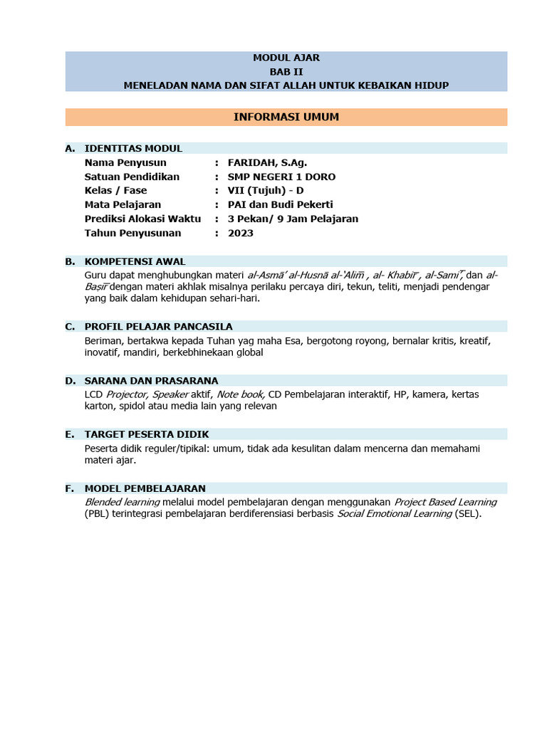 Modul Ajar Kelas 7 PAI - Bab 2 | PDF