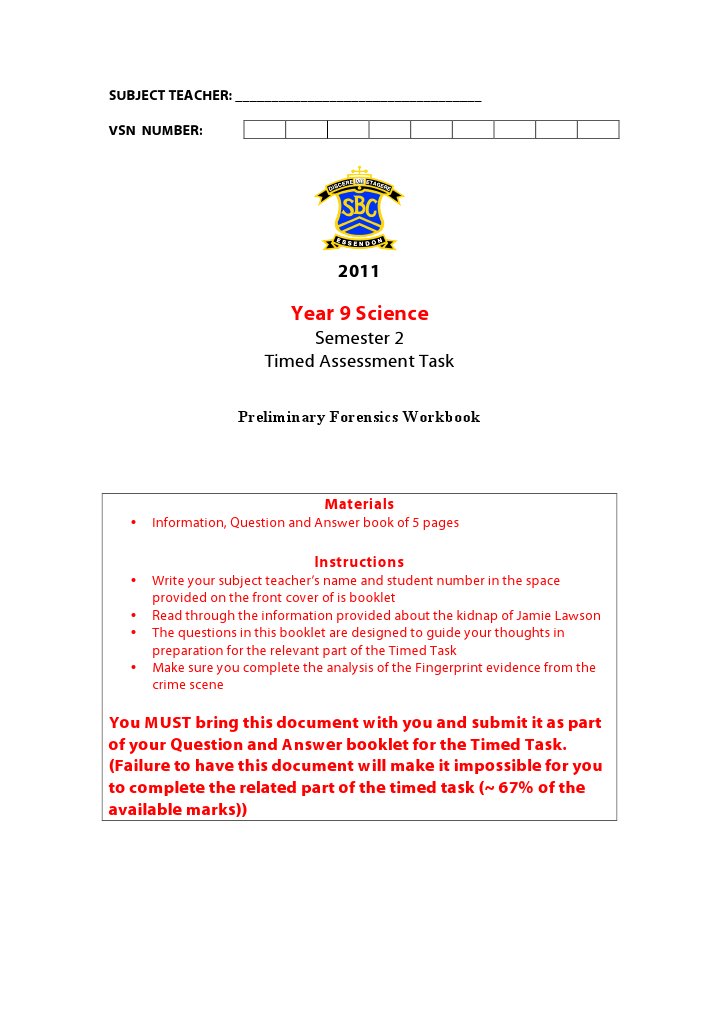 Year 9 Forensics Assessment Workbook | PDF | Fingerprint | Hand