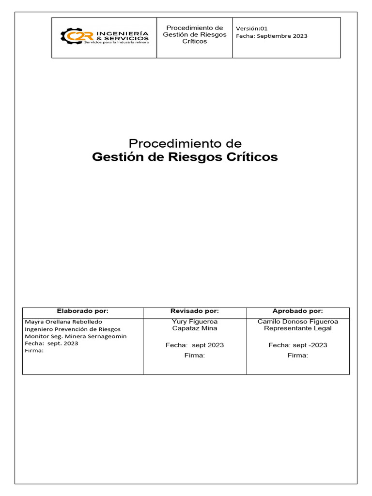 Procedimiento de Gestion de Riesgos Criticos | PDF
