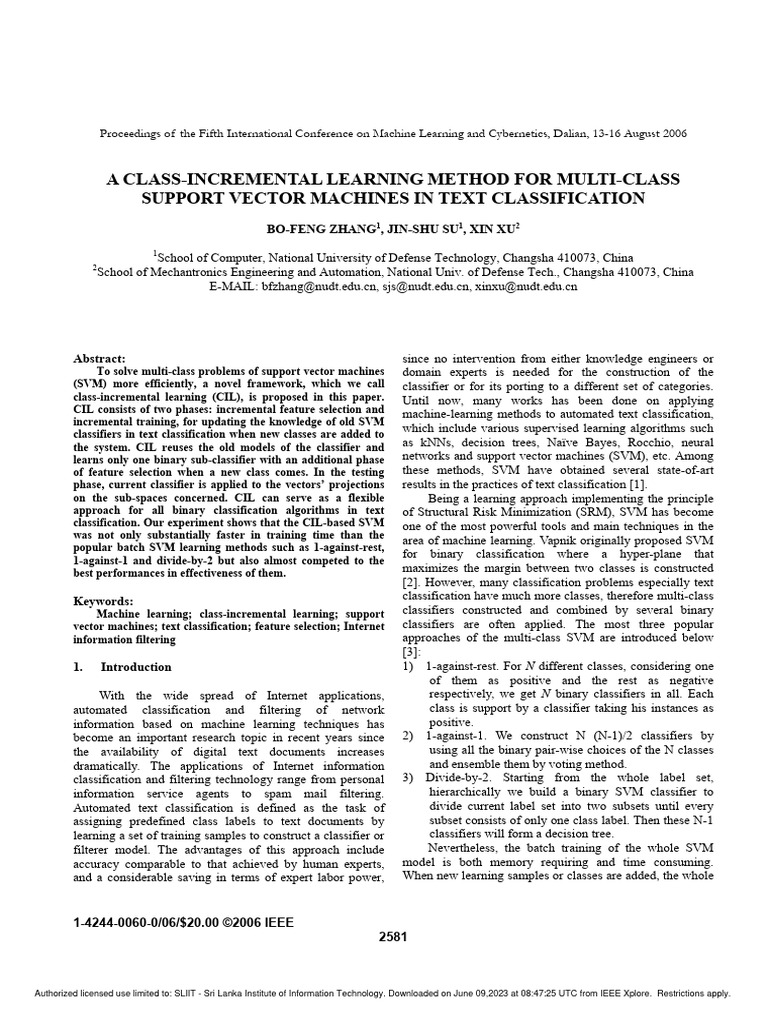 Class Incremental Learning For Svms Pdf Support Vector Machine
