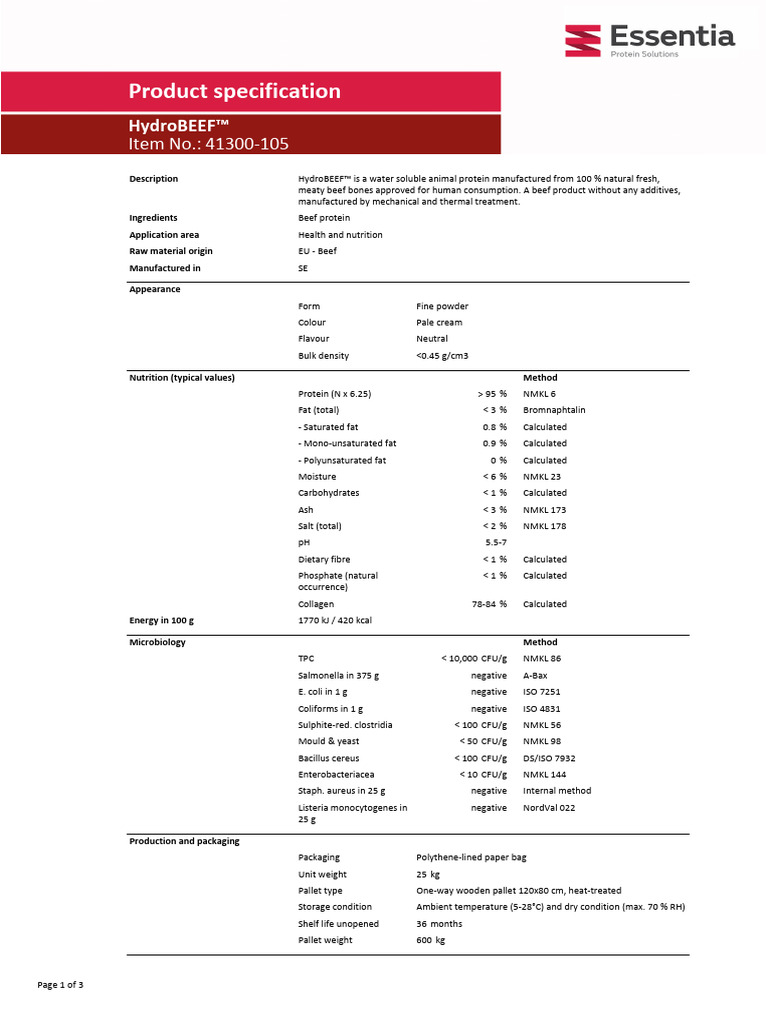 Specification - Factory | Download Free PDF | Beef | Foods