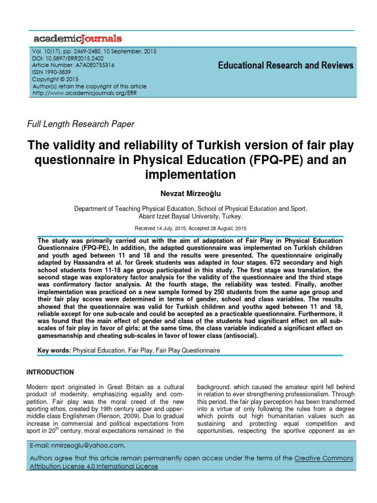 The Validity And Reliability Of Turkish Pdf Factor Analysis Validity Statistics