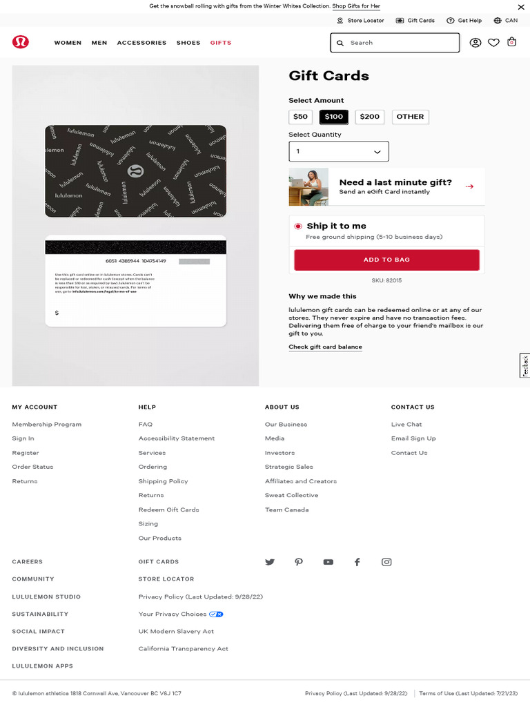 Lululemon Gift Cards Overview | PDF | Gift Card | Service Industries