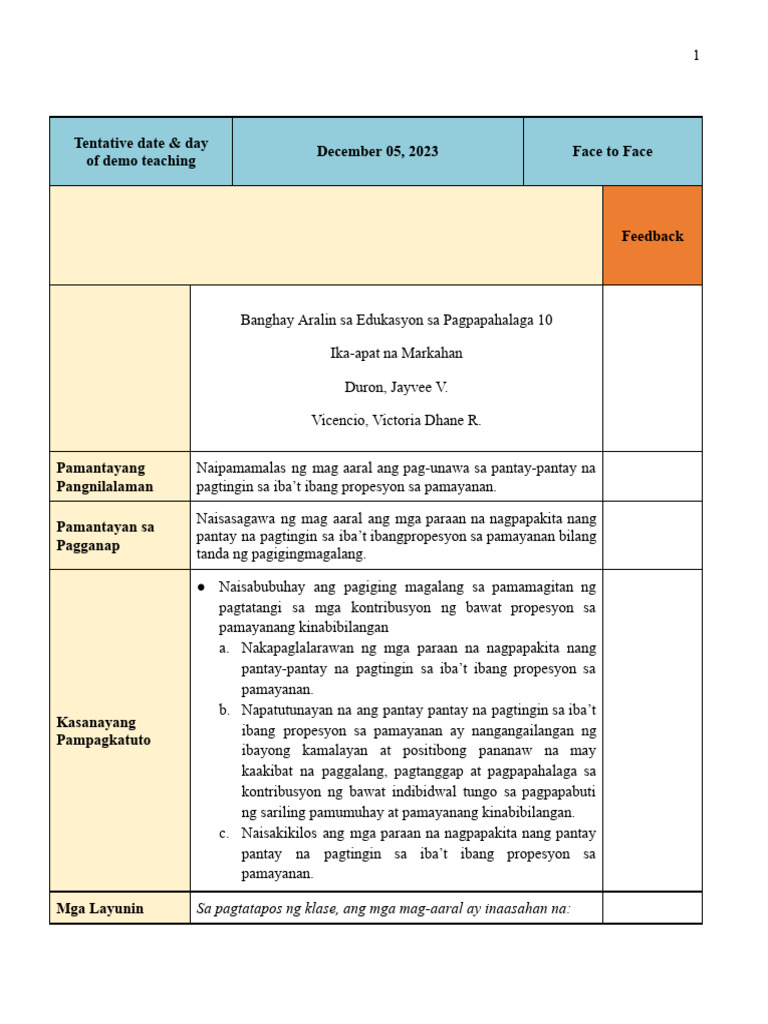 2R - Demo No.3 - DURON & VICENCIO - Lesson Plan | PDF | Economies | Labor