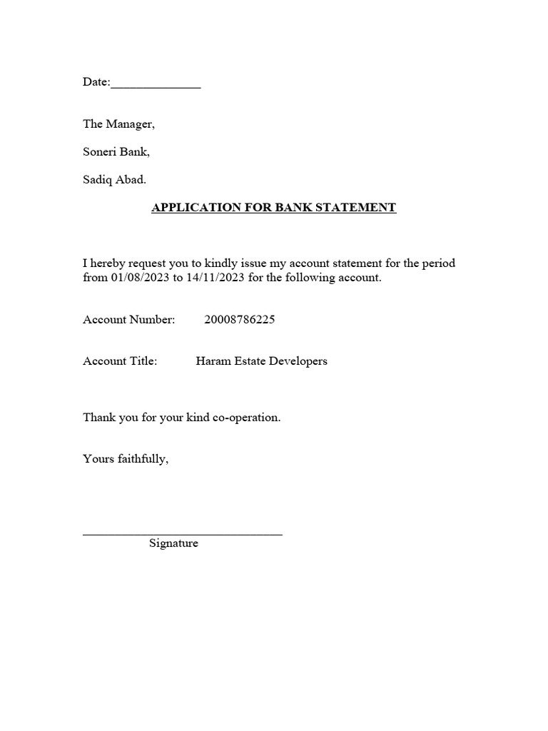 Application For Bank Statement | PDF