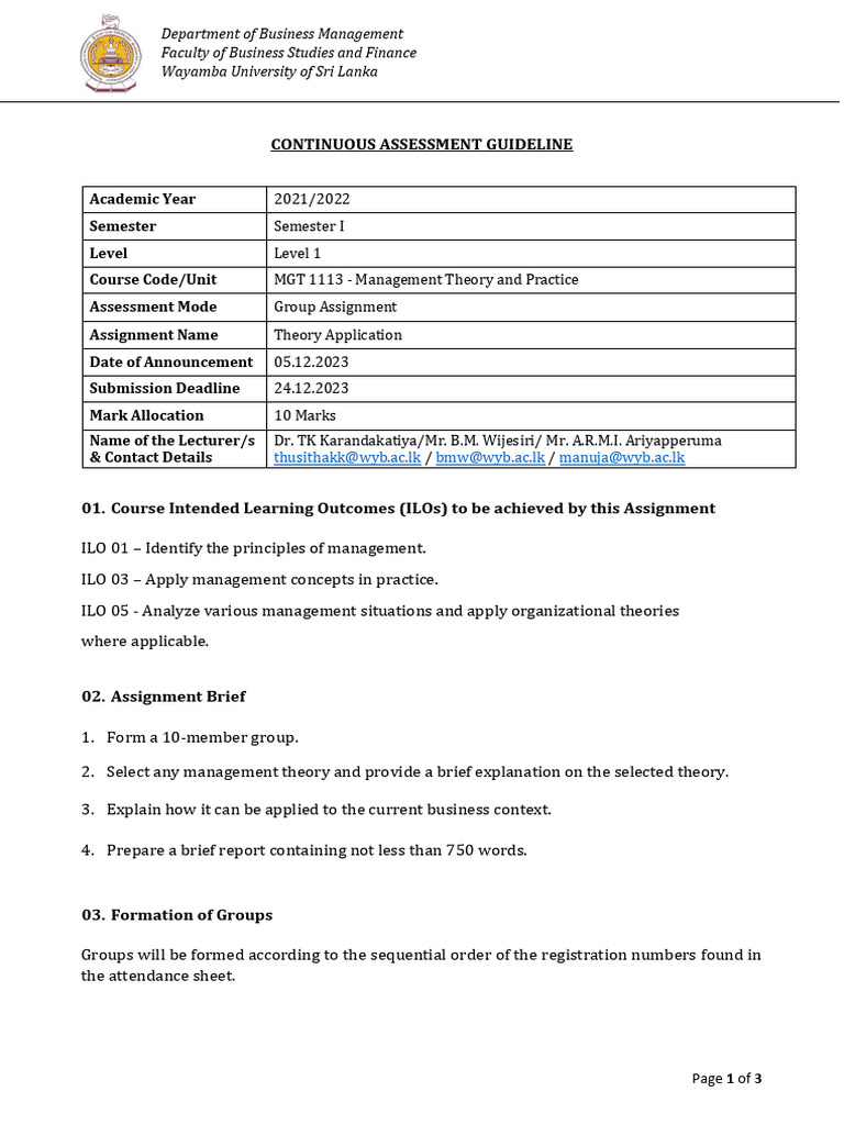 Assignment Guideline (Group Assignment 01) | PDF | Finance & Money ...
