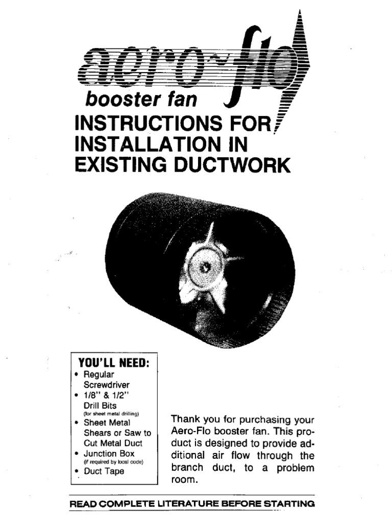 Booster Fan Installation Instructions | PDF