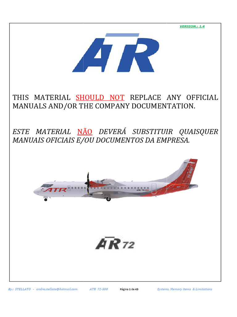 RESUMÃO v1.4 - Memory Items - Limitations - ATR 72-500 | PDF