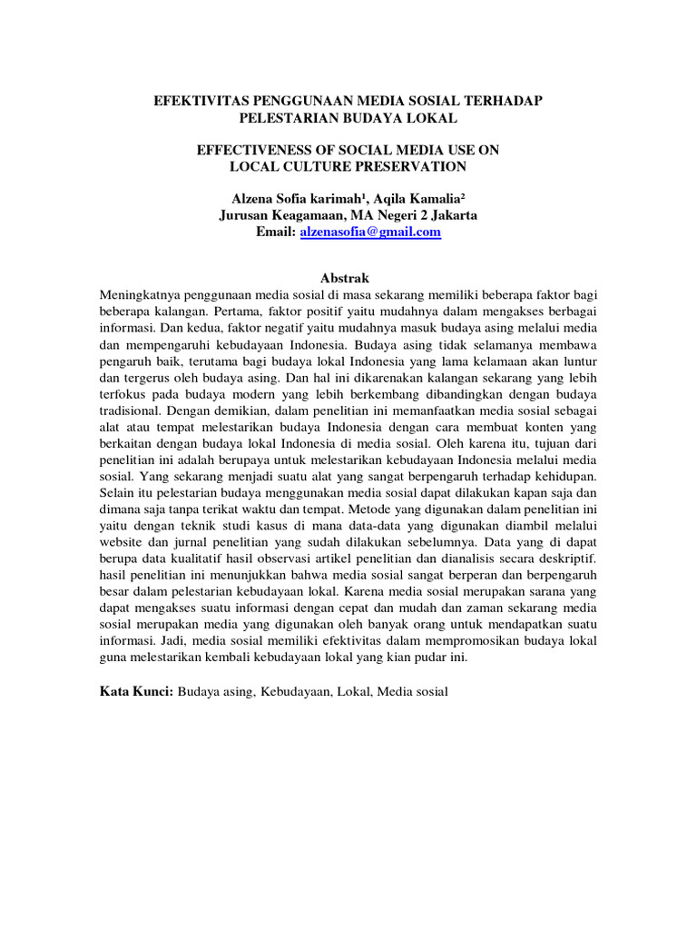 Efektivitas Penggunaan Media Sosial Terhadap Pelestarian Budaya Lokal - 06 & 08 | PDF | Politik ...