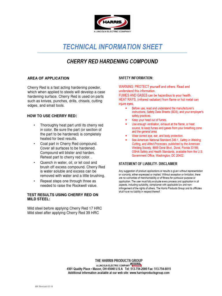 Cherry Red Hardening Compound Guide | PDF | Steel | Welding