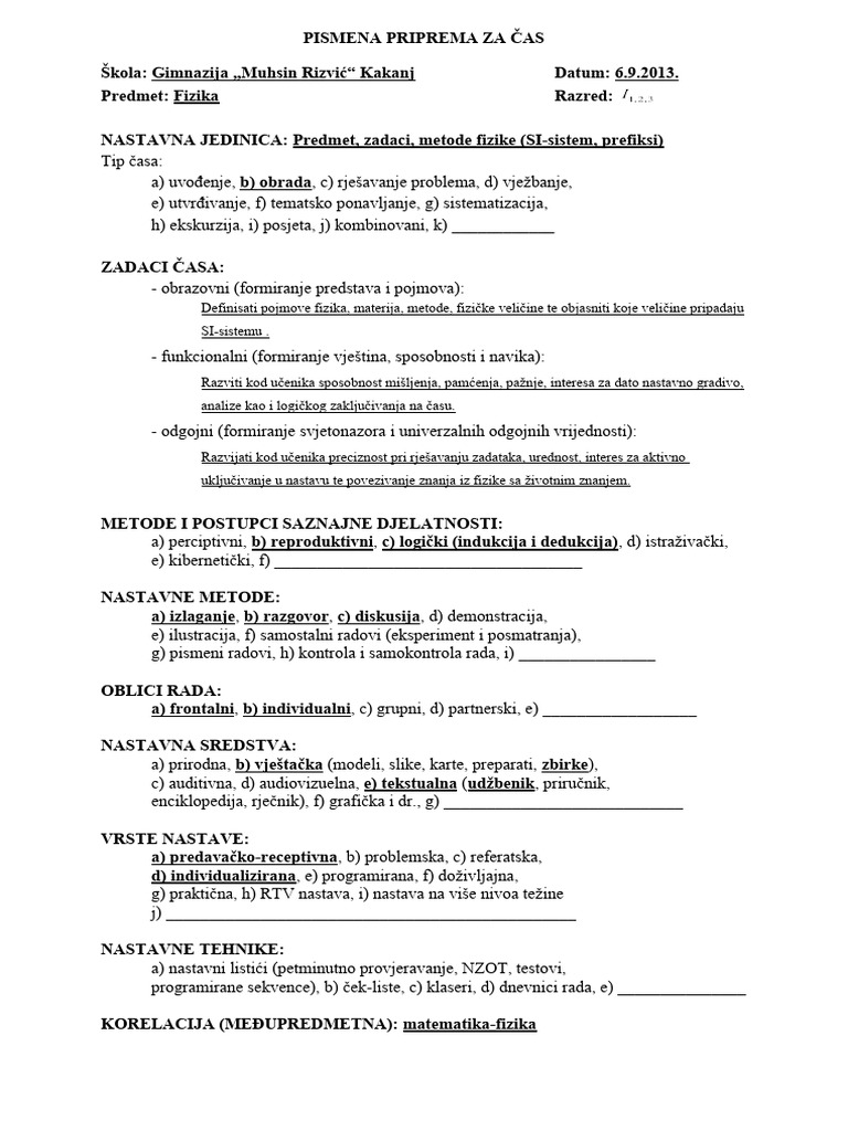 PISMENA PRIPREMA ZA CAS-Predmet, Zadaci, Metode Fizike (SI-sistem ...