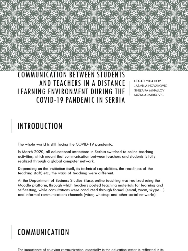 Communication Between Students and Teachers in A Distance Learning ...