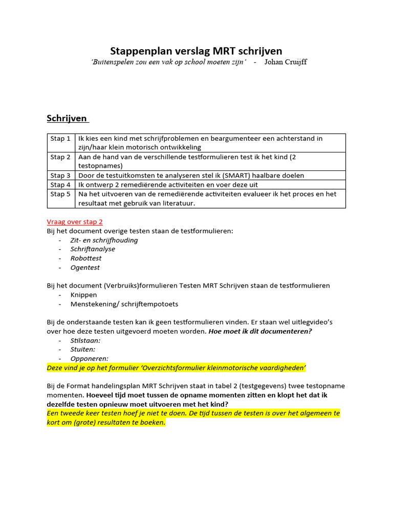 Stappenplan Verslag MRT Schrijven (Antwoorden) | PDF