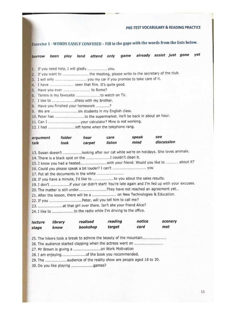 PRE-TEST VOCABULARY & READING PRACTICE | PDF
