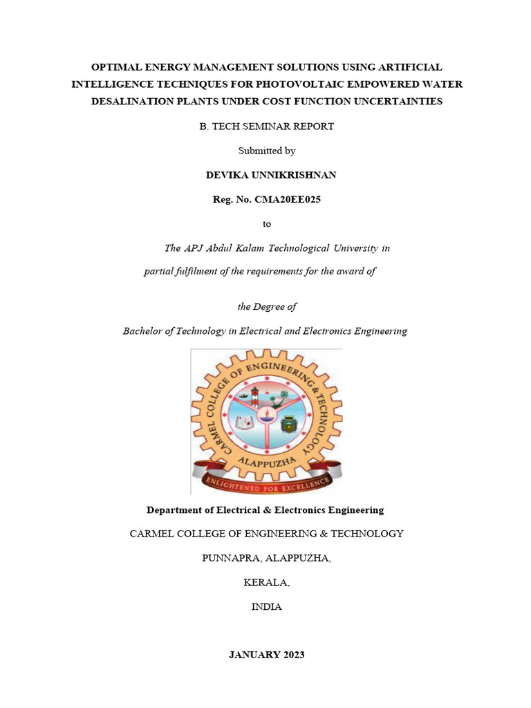 Devika Unnikrishnan Seminar Report | PDF | Solar Power | Photovoltaics