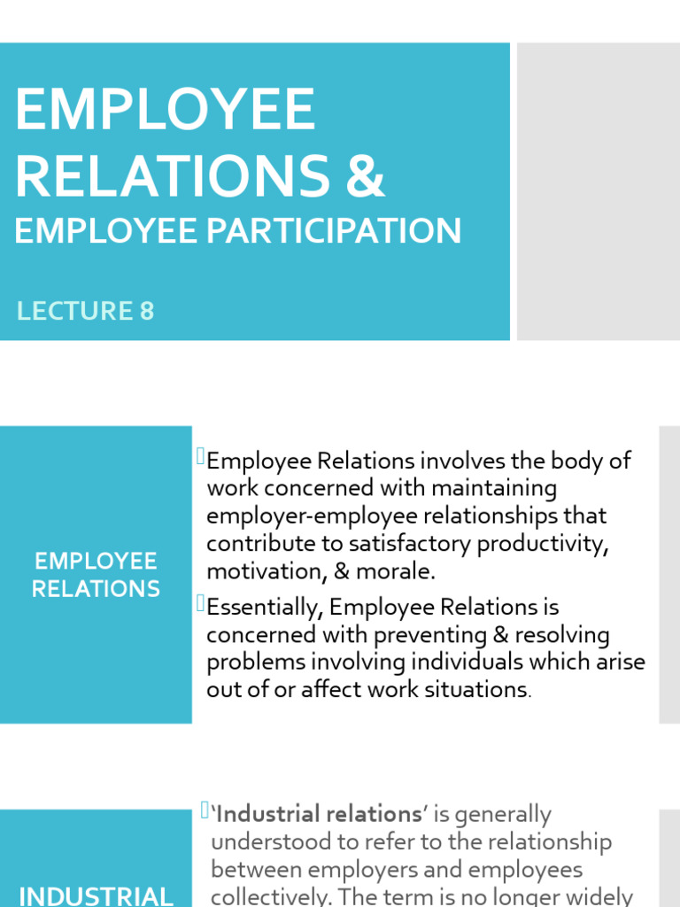 Lecture 8 Employee Relations | PDF | Trade Union | Employment