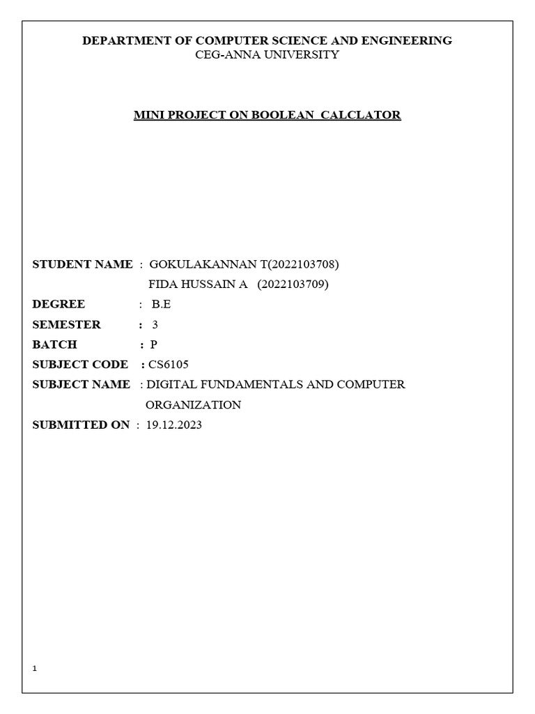 Mini Project | PDF | Boolean Algebra | Teaching Mathematics