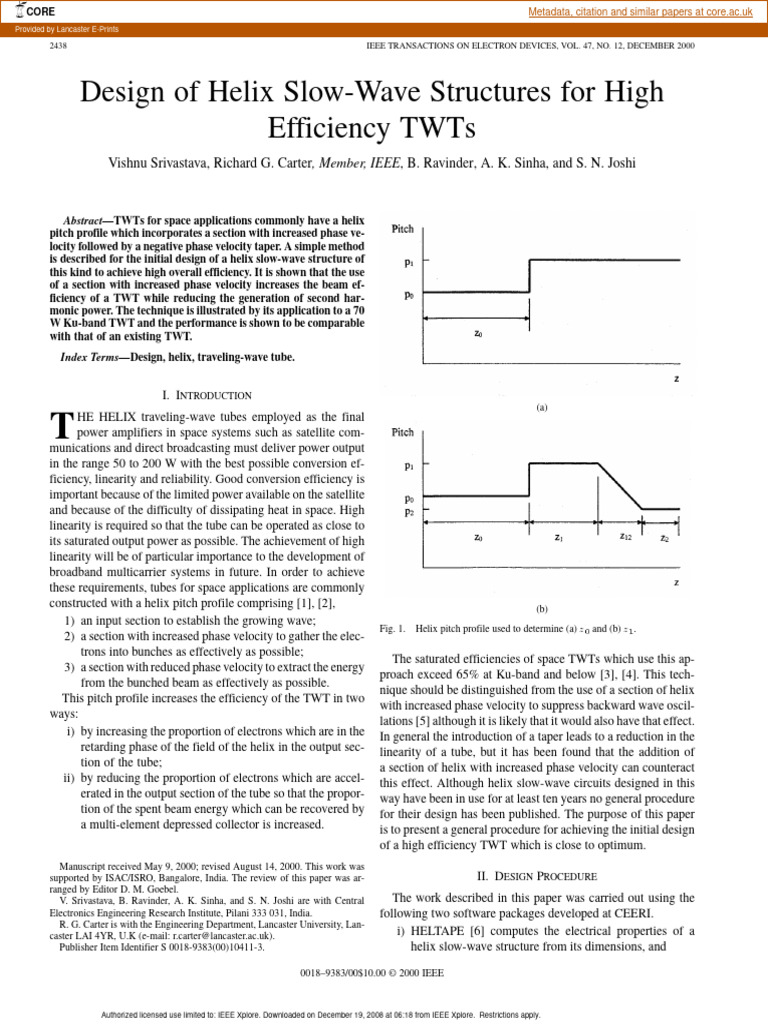Design of Helix Slow-Wave Structures For High Efficiency Twts | PDF ...