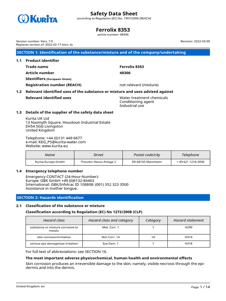 Safety Data Sheet for Ferrolix 8353 | PDF | Occupational Safety And ...