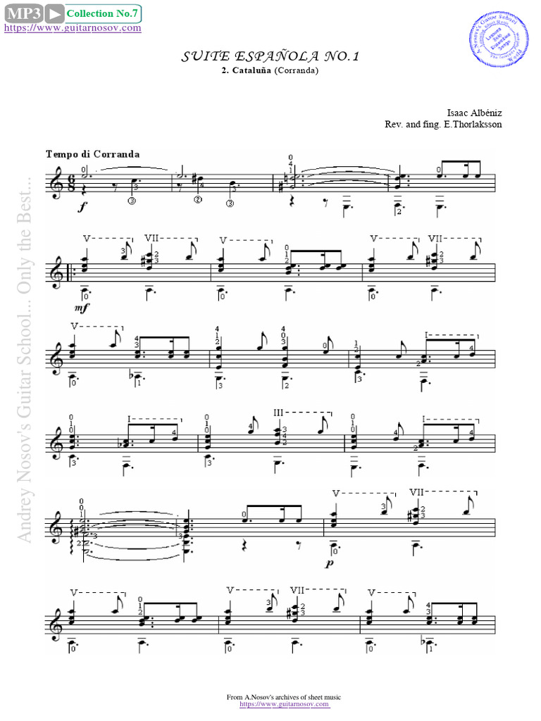 Suite Española: Cataluña for Guitar | PDF | Sheet Music | Performing Arts